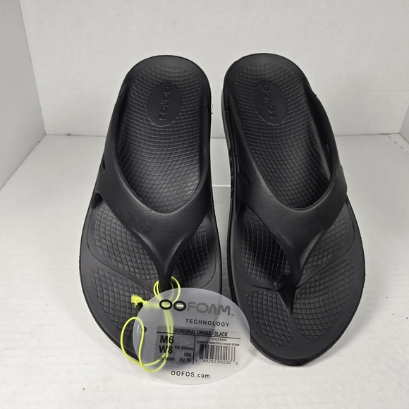 OOFOS | Shoes | New Oofos Black Unisex Recovery Comfort Thong Flip Flops Size Mens 6 Womens 8 ...